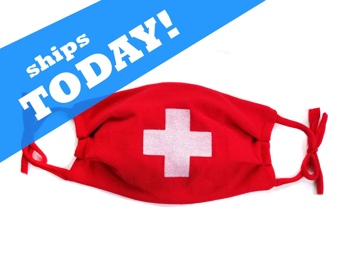 Red Cross Face Mask Made in USA Face Mask with Filter Pocket | Etsy