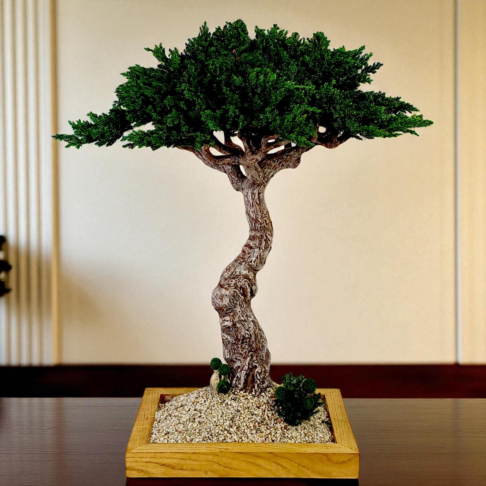 Preserved Juniper Bonsai Tree: Stabilized Moss in Wood Pot (68cm Tall ...