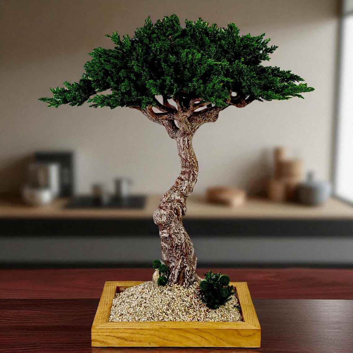 Preserved Juniper Bonsai Tree: Stabilized Moss in Wood Pot (68cm Tall ...