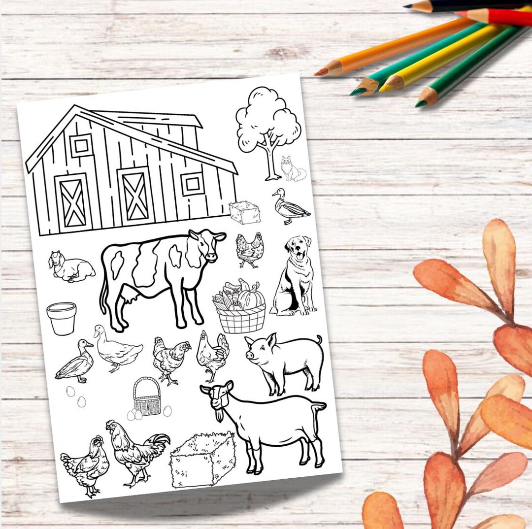 Cozy Day on the Farm Coloring Page - Etsy
