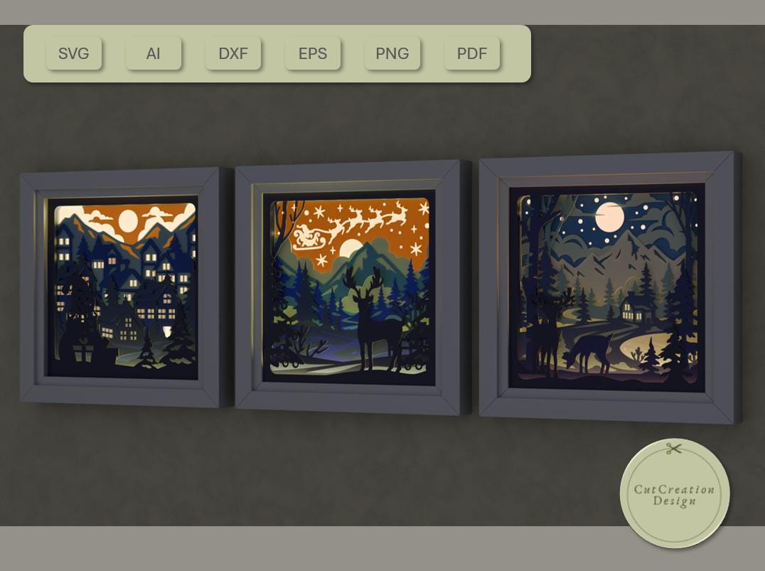 3D SVG Christmas Shadowbox Bundle, Lightbox Svg, Shadowbox for Cricut ...