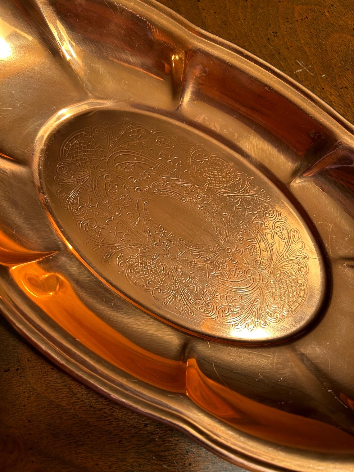 1960s Coppercraft Guild Oval Flared Copper Engraved Detailed Platter by ...