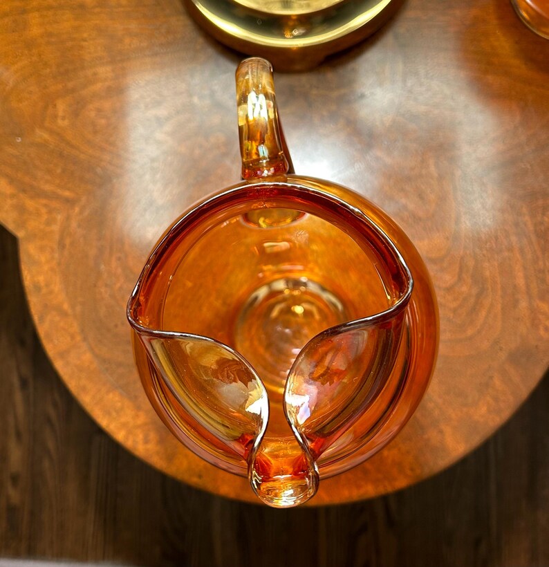 Vintage Burnt Orange Glass Pitcher With Carnival Glass Irredescence ...
