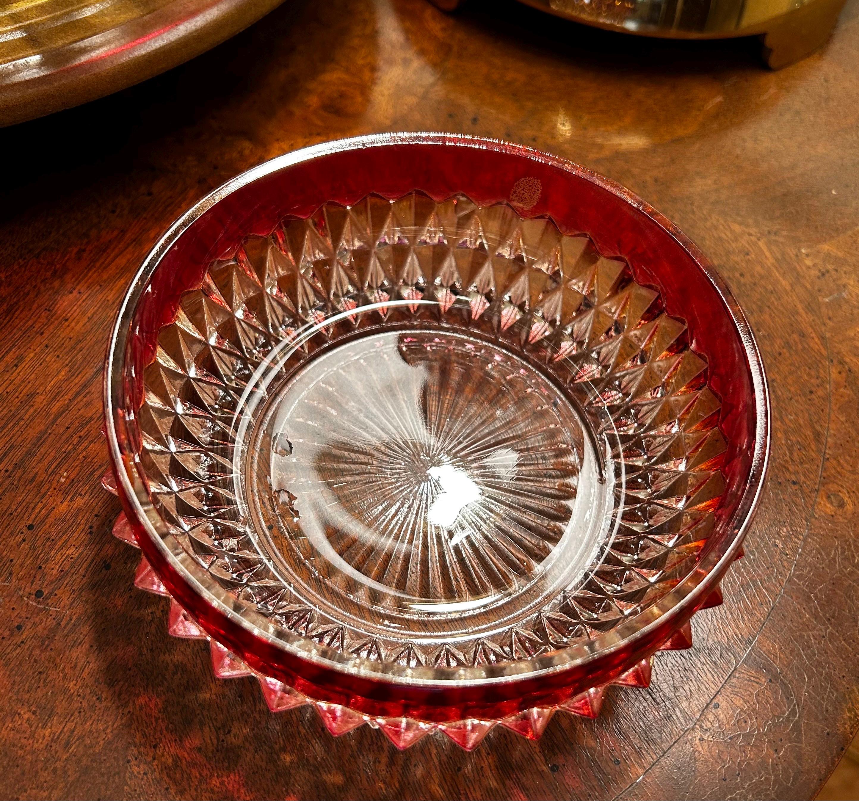 VINTAGE INDIANA GLASS Chip and Dip. Ruby Flash Band Crystal Diamond ...