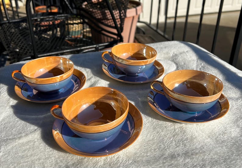Vintage Japan Takito Lusterware Tea Set, Hand Painted Iridescent Teapot ...