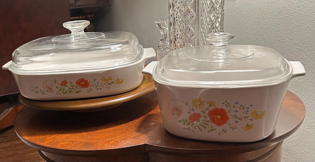 WILD FLOWER CORNING Ware Set of 2 With the Lids. 3 Quart and 10 Inch ...