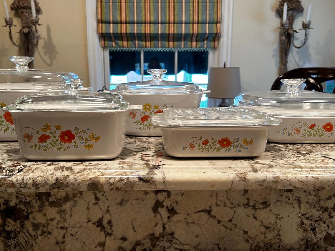 WILD FLOWER CORNING Ware Set of 5 With the Lids. Covered Casserole ...