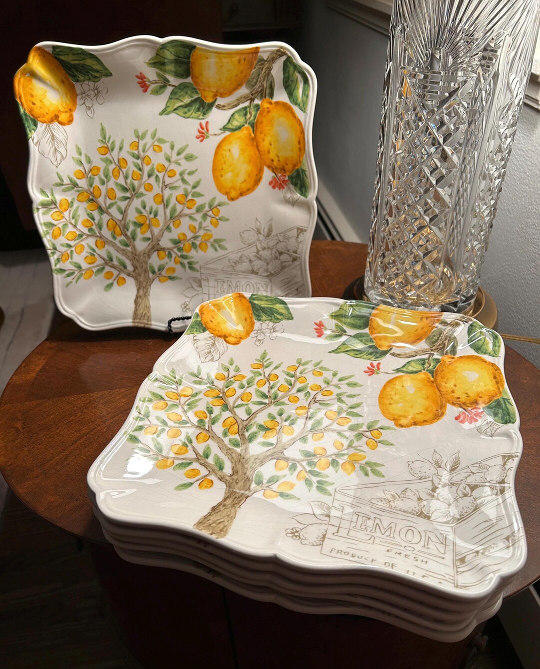 MAXCERA DINNER PLATES. Set of Six. Lemon Tree Pattern Motif. Beautiful ...