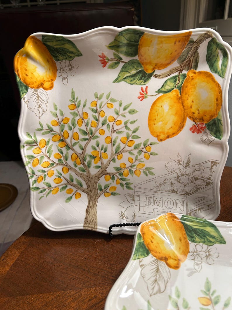 MAXCERA DINNER PLATES. Set of Six. Lemon Tree Pattern Motif. Beautiful ...