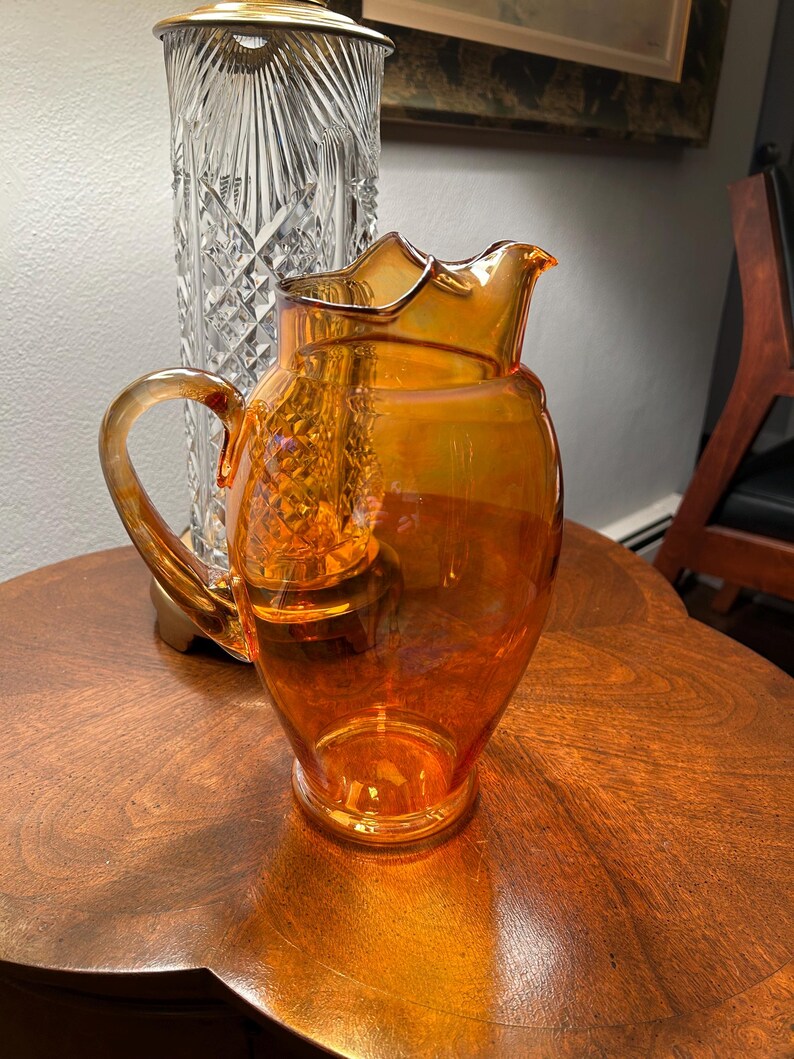 Vintage Burnt Orange Glass Pitcher With Carnival Glass Irredescence ...