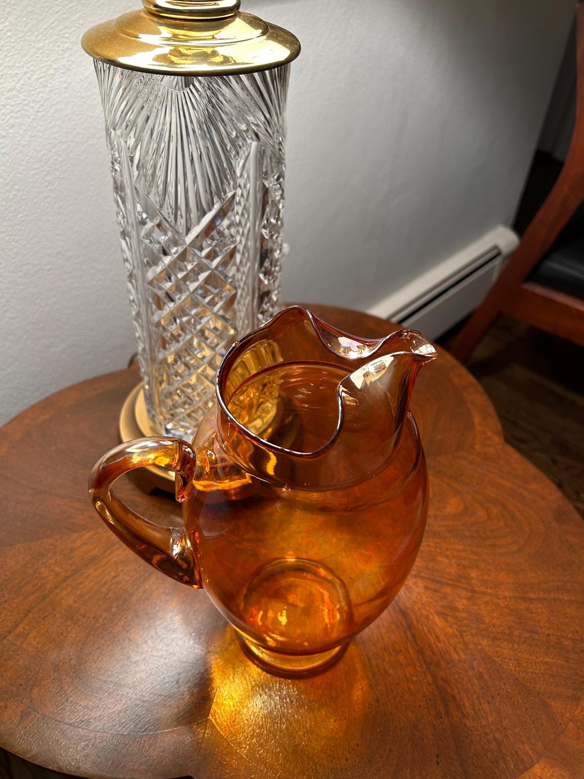 Vintage Burnt Orange Glass Pitcher With Carnival Glass Irredescence ...