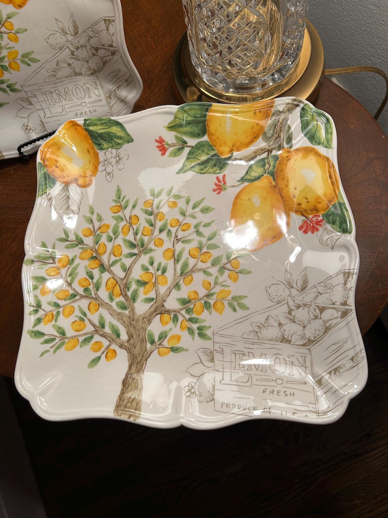 MAXCERA DINNER PLATES. Set of Six. Lemon Tree Pattern Motif. Beautiful ...