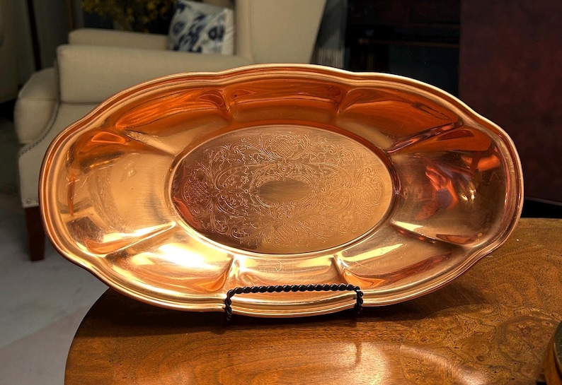 1960s Coppercraft Guild Oval Flared Copper Engraved Detailed Platter by ...