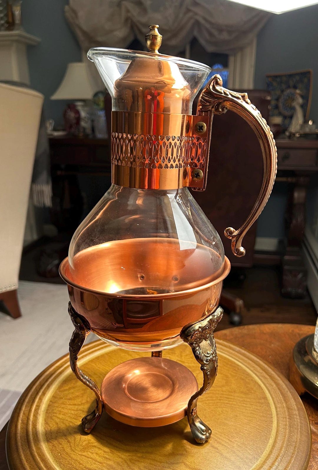PRINCESS HOUSE Copper and Brass Tea Coffee CARAFE Pot With Stand 0446 ...