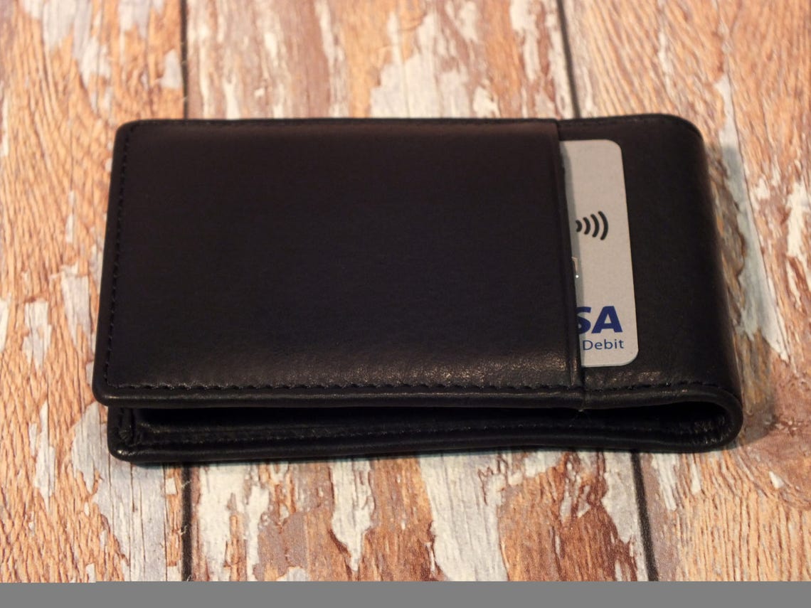 Card Wallet With RFID Blocking in Black Leather - Etsy