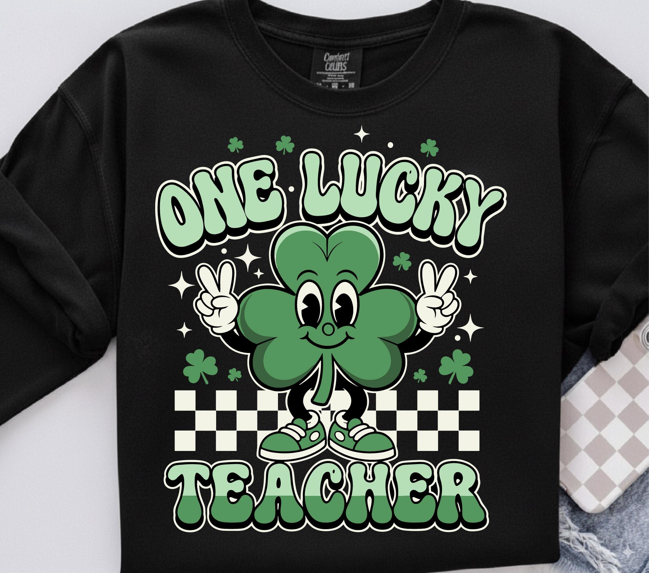 Retro Groovy One Lucky Teacher SVG PNG, Shamrock Face St Patrick Day ...