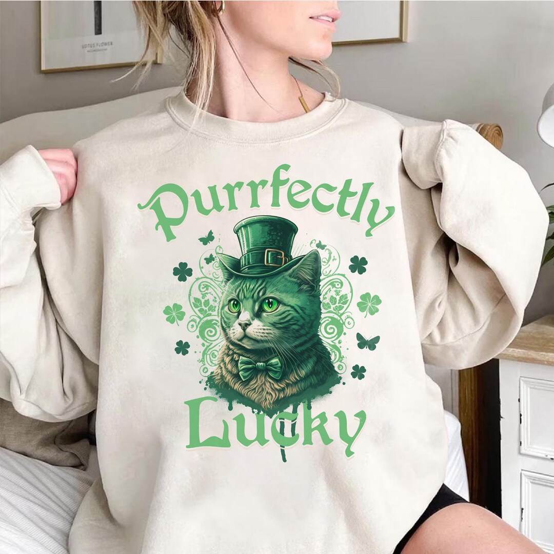 Purrfectly Lucky St Patricks Day Cat SVG Png, Cute Shamrock Kitty Png ...