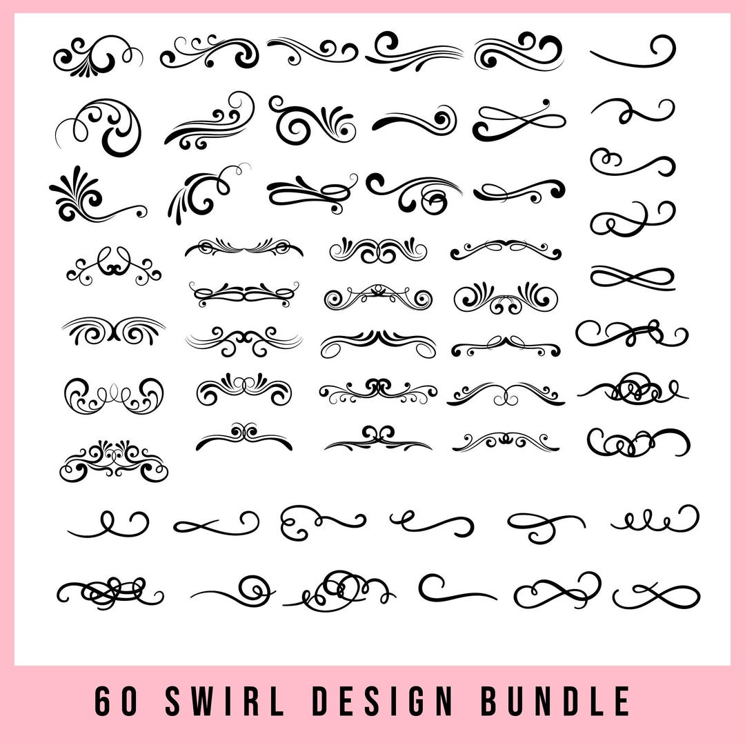 60 Swirl Svg Bundle, Doodle Elements Svg Bundle, Swashes Svg , Elegant ...