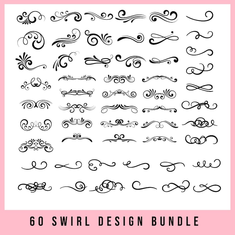 60 Swirl Svg Bundle, Doodle Elements Svg Bundle, Swashes Svg , Elegant ...