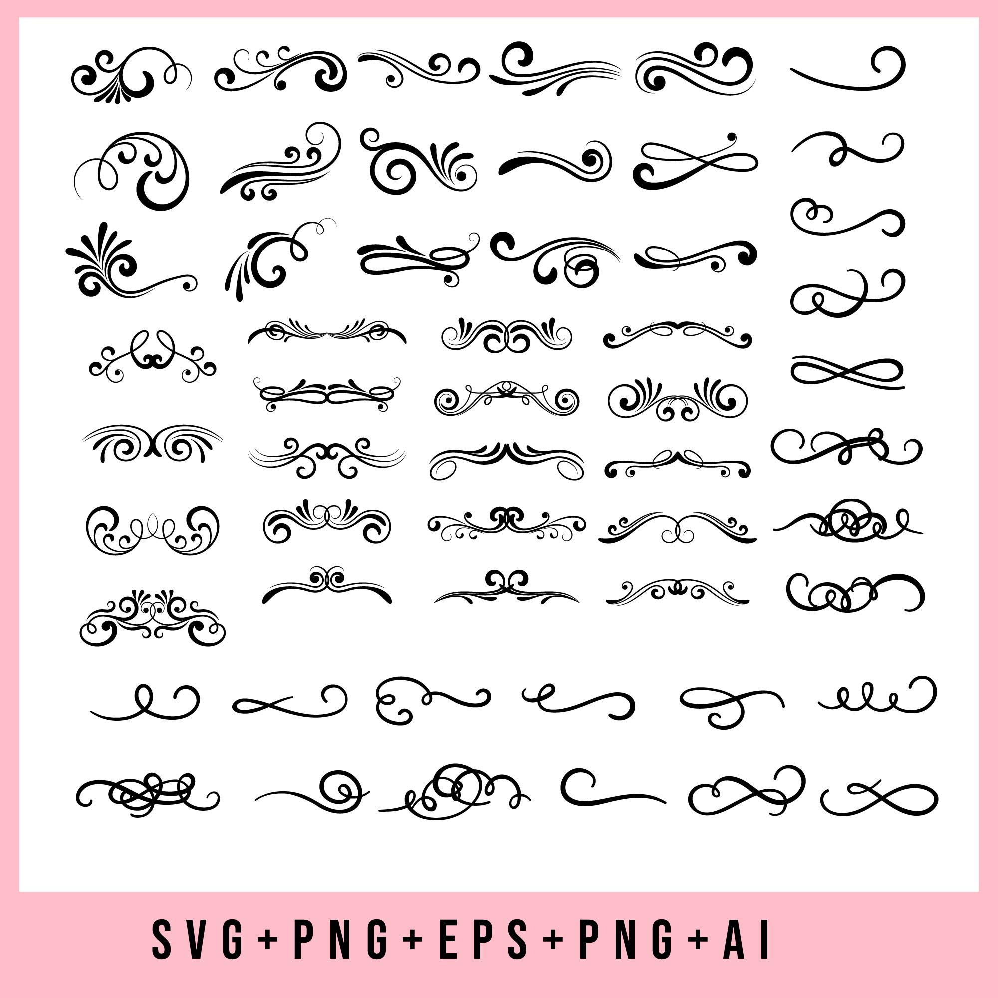 60 Swirl Svg Bundle, Doodle Elements Svg Bundle, Swashes Svg , Elegant ...