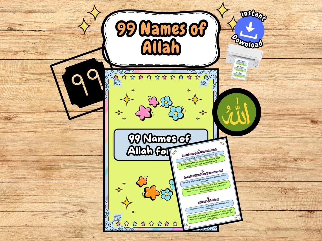 99 Names of Allah Workbook Family Islamic Learning Activity Kids Faith ...