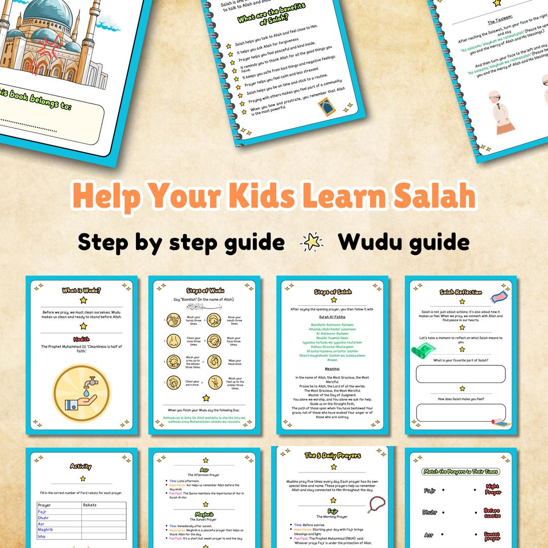 Step-by-step Salah Guide, Kids Islamic Prayer Book, Wudu and Salah ...