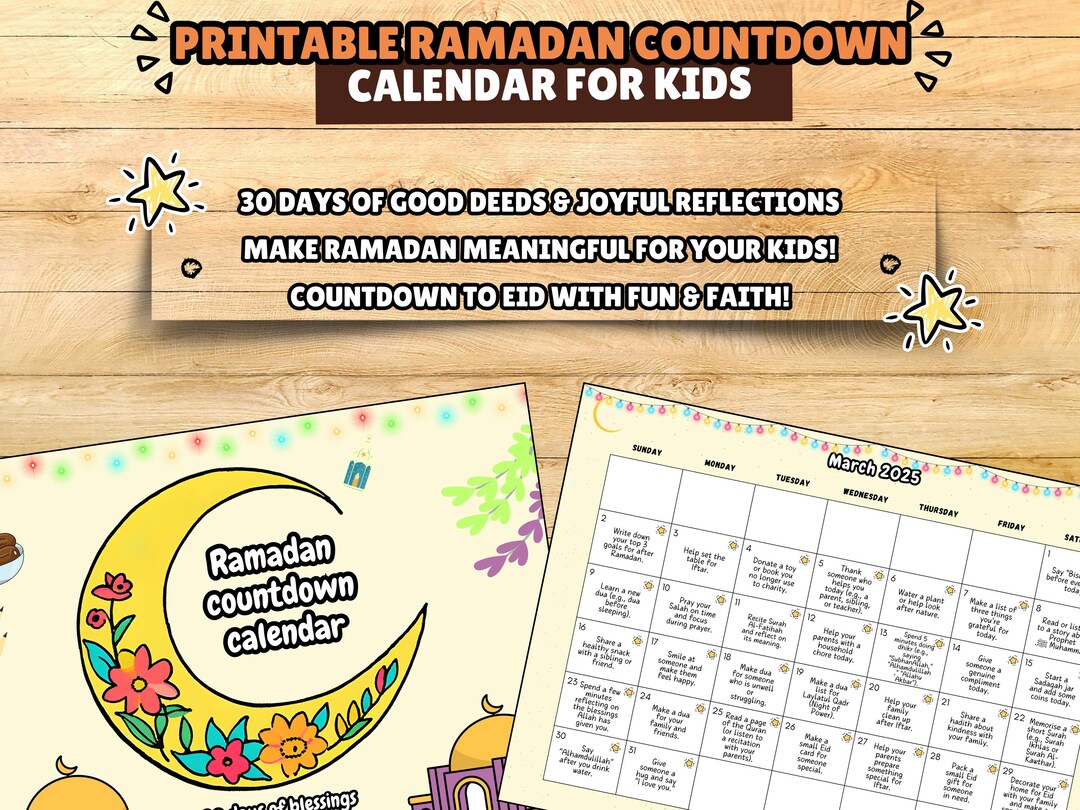 Printable Ramadan Countdown Calendar for Kids 30-day Good Deeds & Reflection PDF Islamic ...