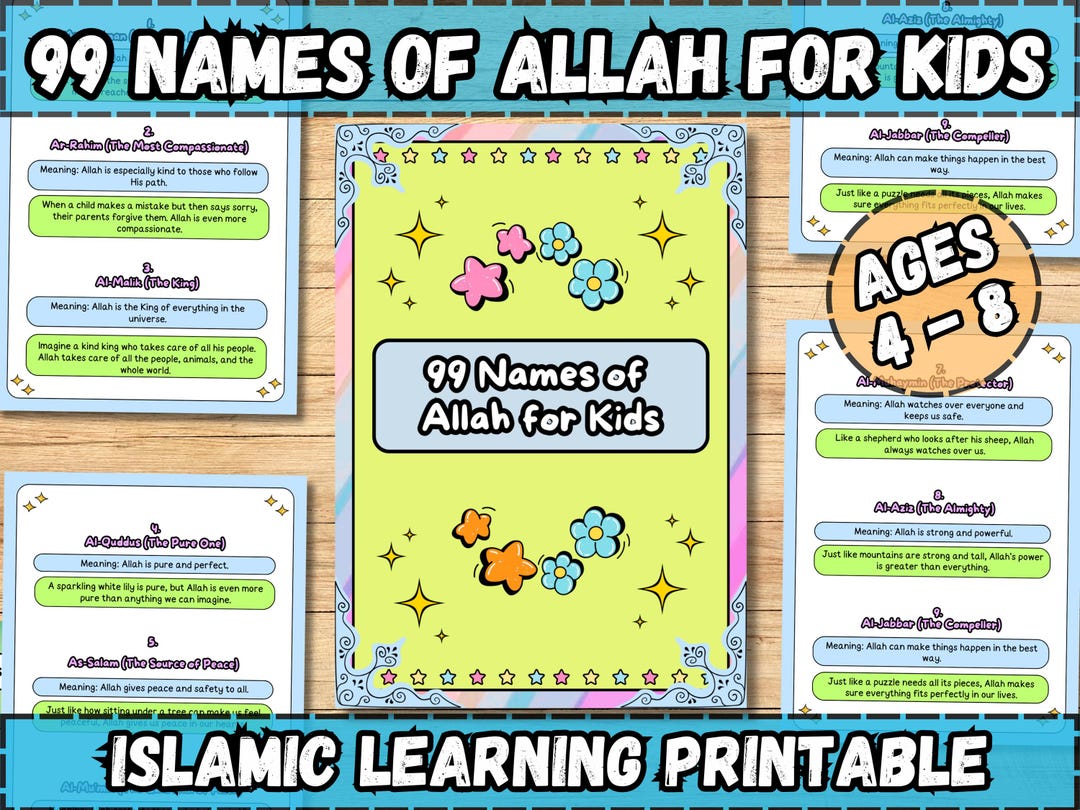 99 Names of Allah Printable Workbook for Kids Fun Islamic Learning ...