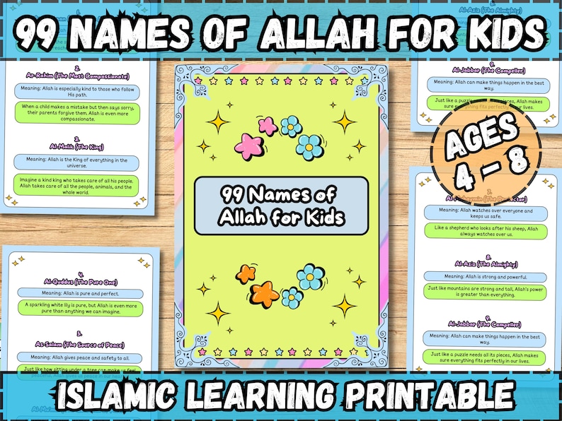 99 Names of Allah Printable Workbook for Kids Fun Islamic Learning ...