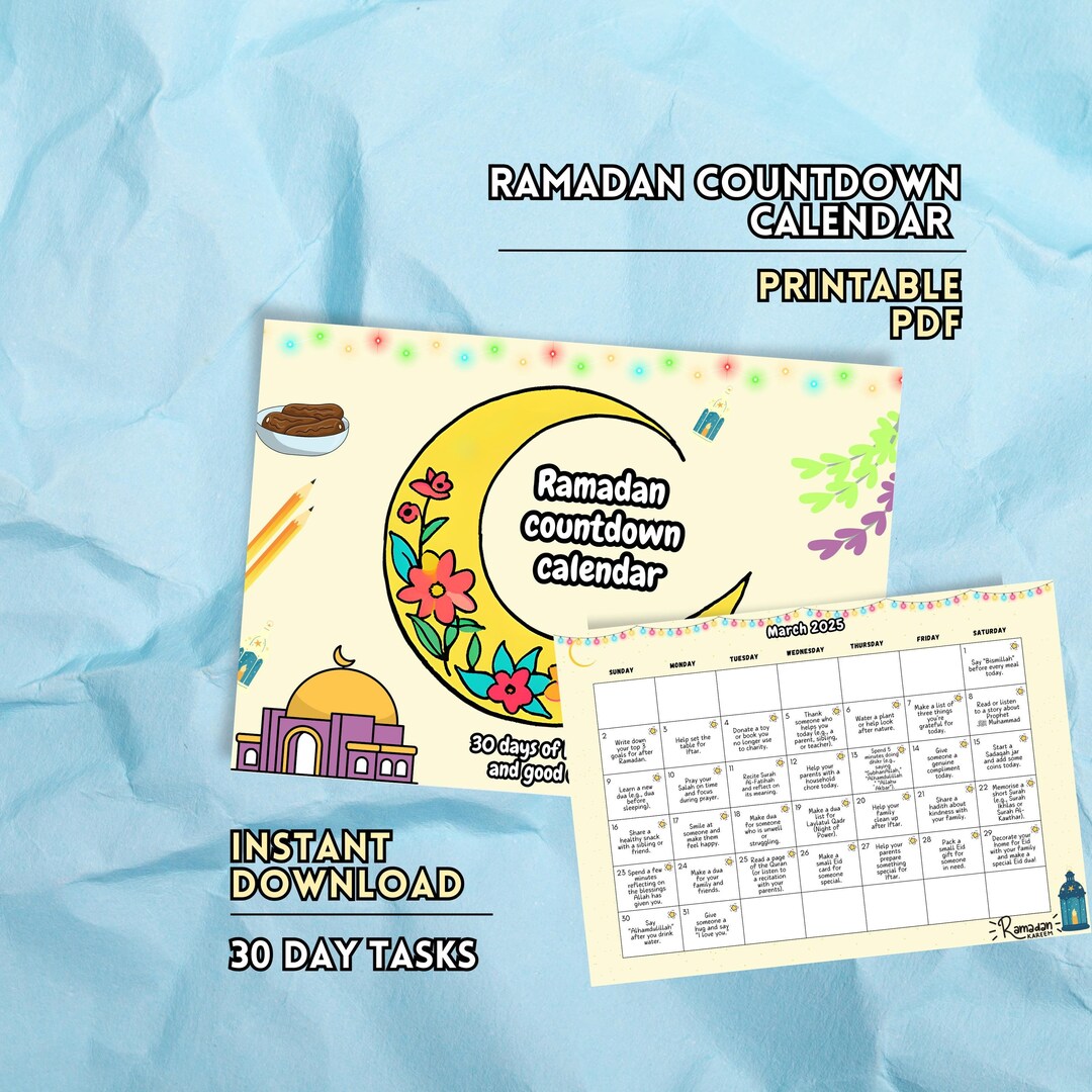 Printable Ramadan Countdown Calendar | 30-day Good Deeds & Reflection ...
