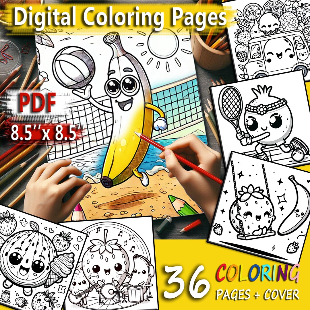 36 Kawaii Fruits Coloring Pages for Kids and Adults Printable, Kawaii ...