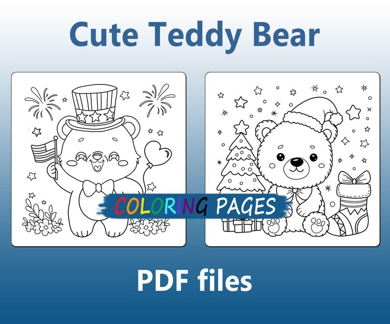 6 Cutie Bears Coloring Pages for Kids and Adults, Cute Teddy Bears ...