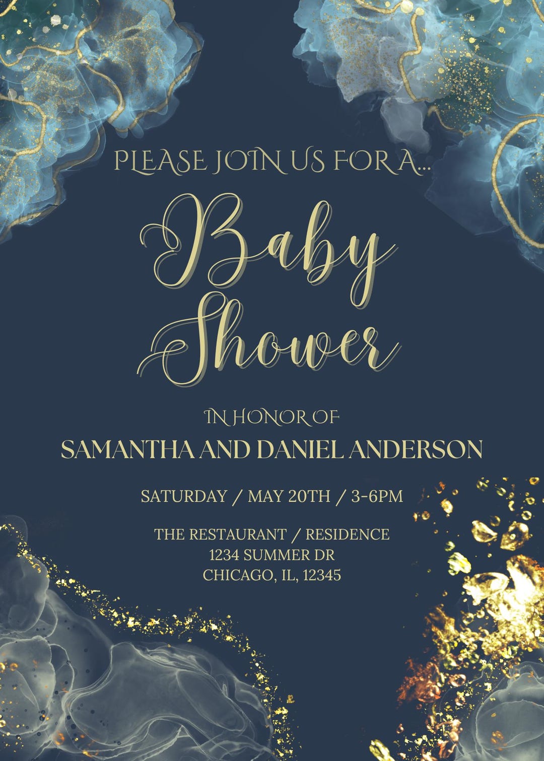 Elegant Navy & Gold Baby Shower Invitation - Etsy
