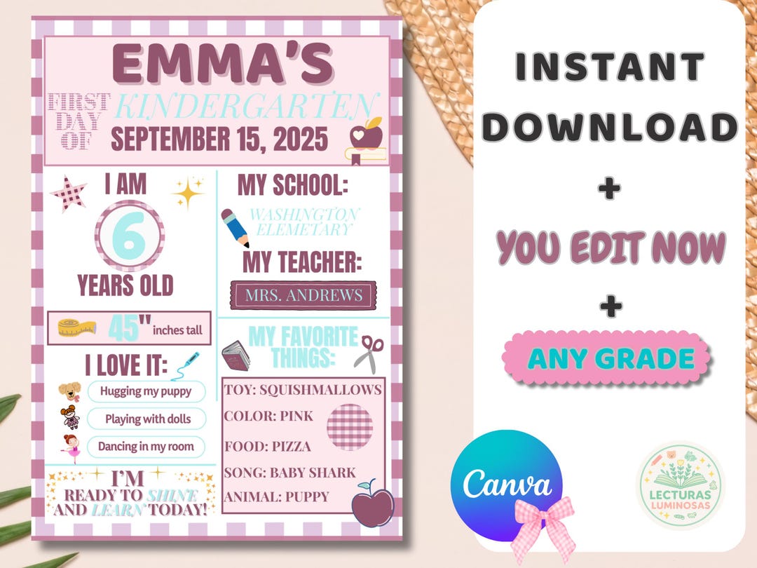 Editable First Day of School Sign | Canva Template Printable | Back to ...