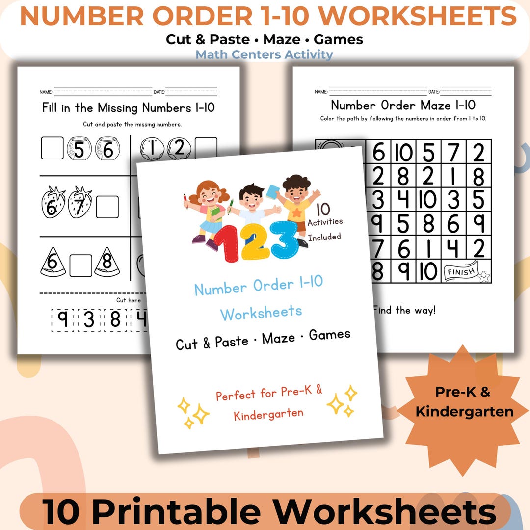 Number Order 1-10 Worksheets | Cut and Paste Activities | Missing ...