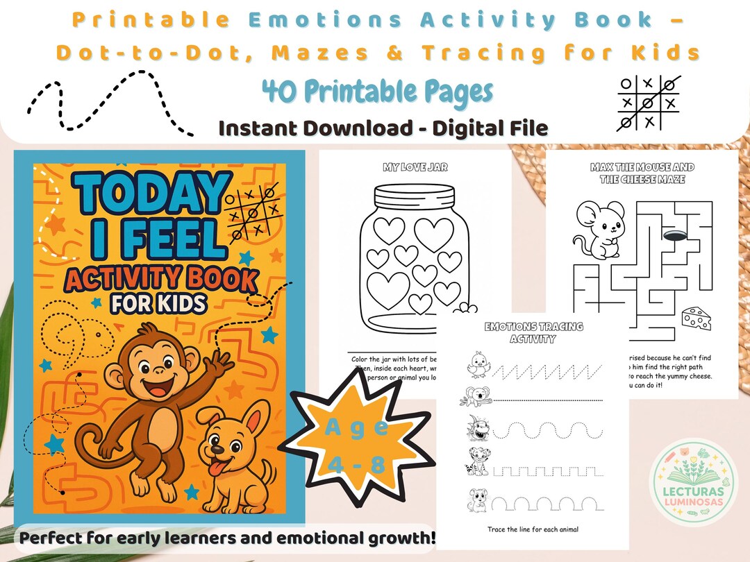 Emotions Activity Book PDF – 40 Tracing & Matching Worksheets for Kids ...