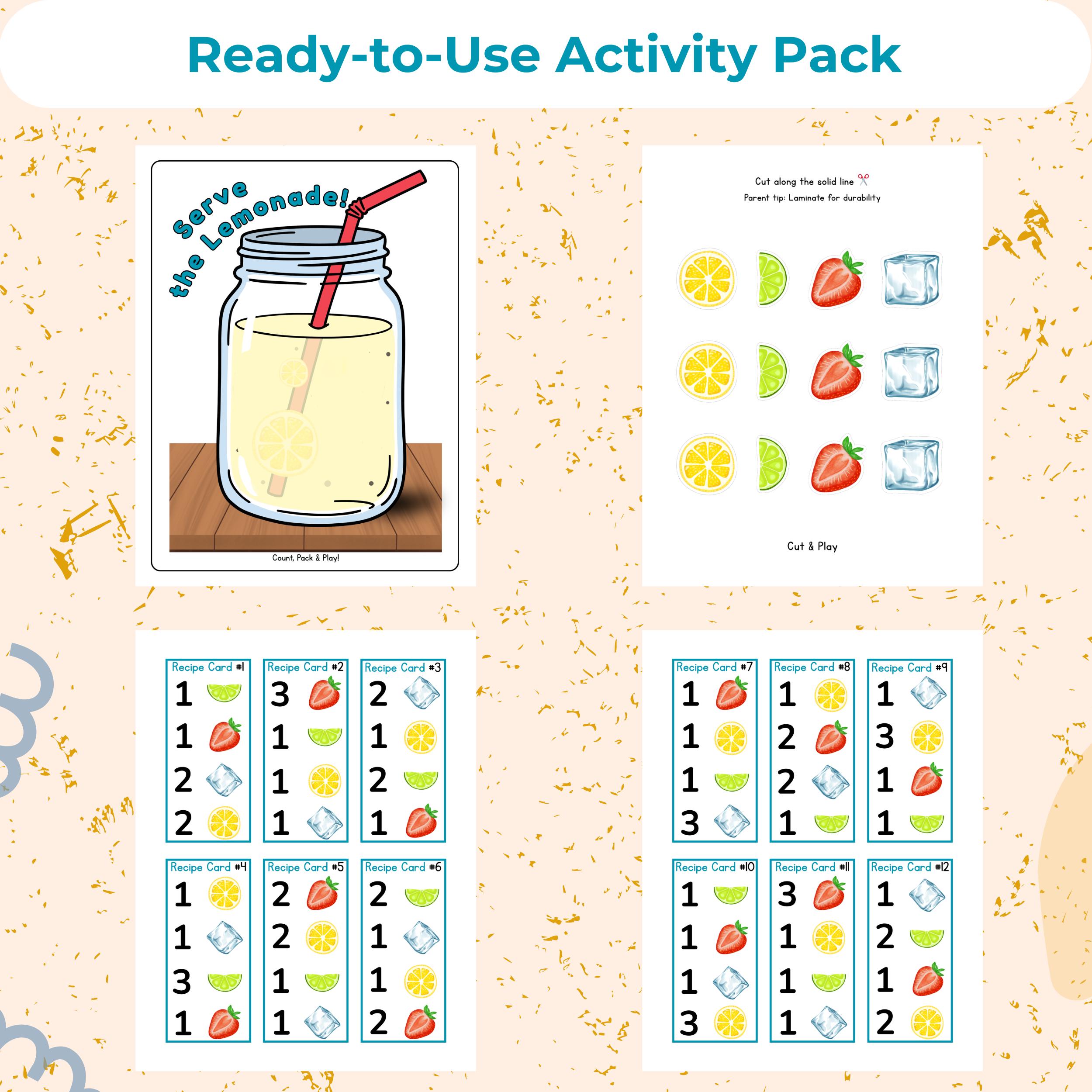 Lemonade Pretend Play Math Game Printable/ Preschool Counting Activity ...