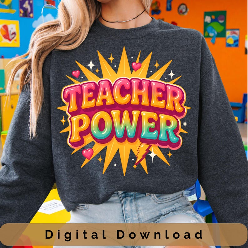 Teacher Power PNG • Retro Glossy 3D Letter Design for Teachers ...