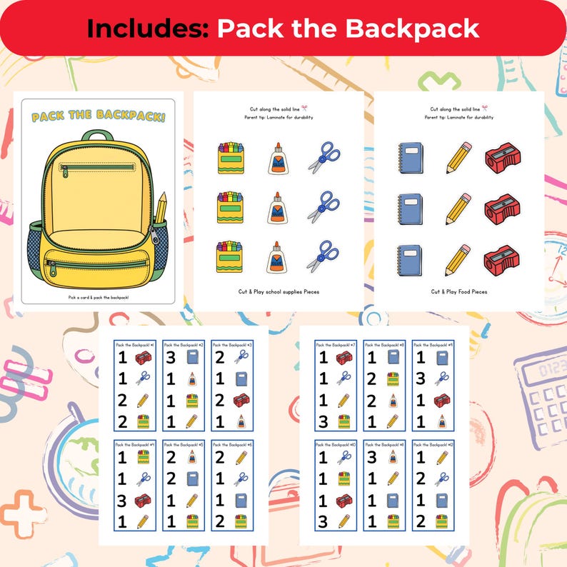 Back to School Math Bundle Printable/ School Bus Counting Game/ Lunch ...