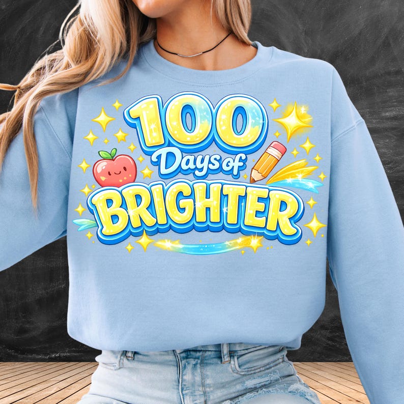 100 Days of Brighter PNG, Teacher Retro Glossy Design, 100th Day of ...
