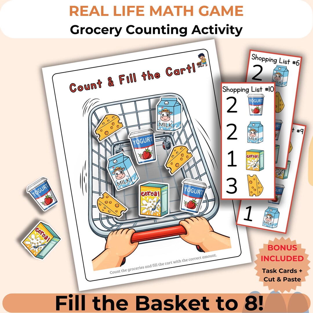 Grocery Math Game Printable/ Shopping List Counting Activity/ Preschool ...