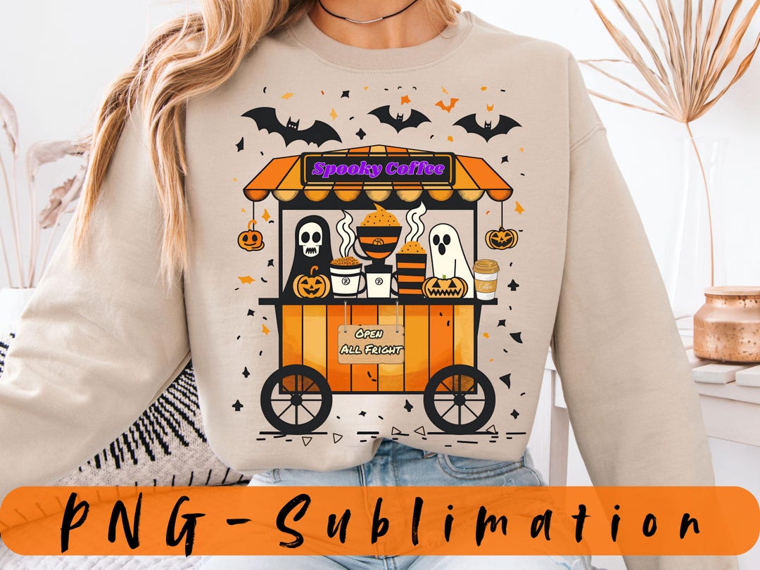 Spooky Coffee Cart PNG – Cute Ghost Pumpkin Halloween Sublimation ...