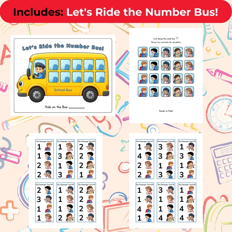 Back to School Math Bundle Printable/ School Bus Counting Game/ Lunch ...