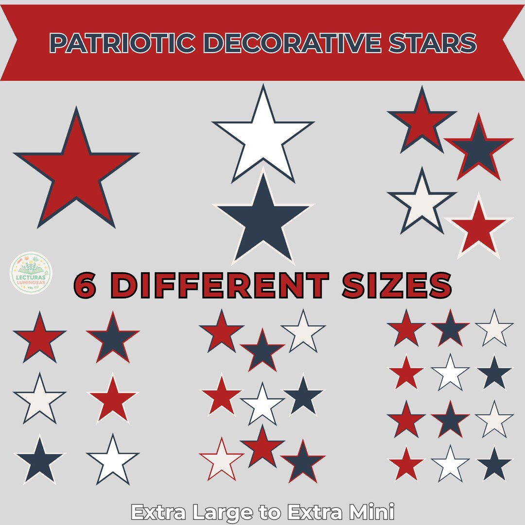 Patriotic Bulletin Board Stars Printable, Decorative Classroom Stars in ...