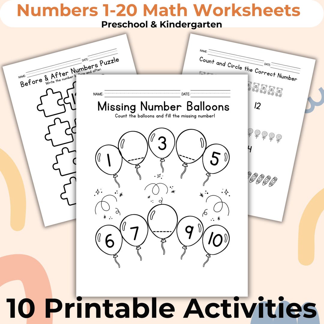Numbers 1-20 Math Worksheets Printable | Preschool & Kindergarten ...