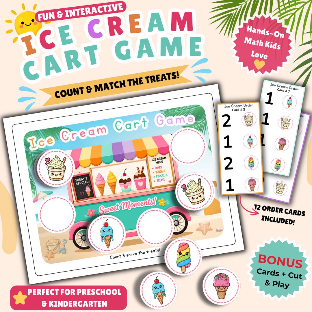 Ice Cream Cart Pretend Play Math Game/ Counting Activity for Preschool ...