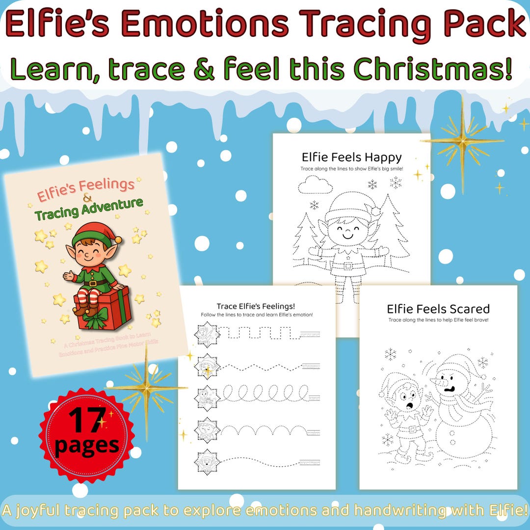 Elfie's Emotions Tracing Book | Christmas Feelings Worksheets for Kids ...