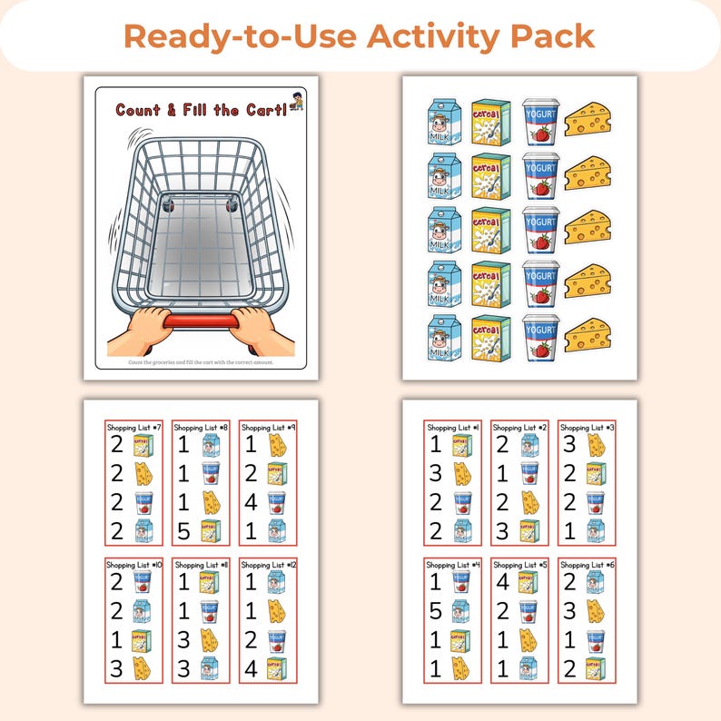 Grocery Math Game Printable/ Shopping List Counting Activity/ Preschool ...