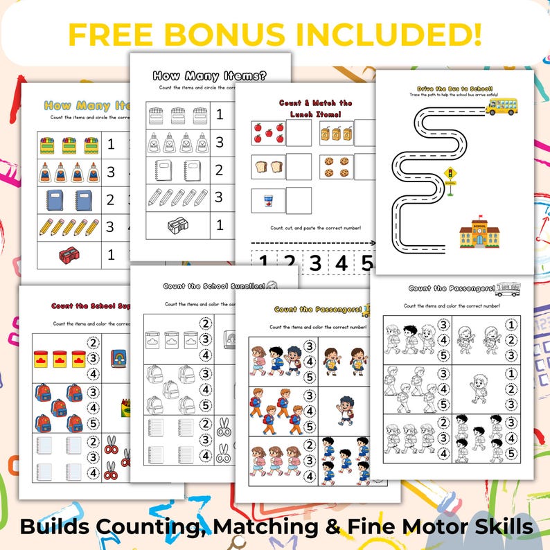 Back to School Math Bundle Printable/ School Bus Counting Game/ Lunch ...