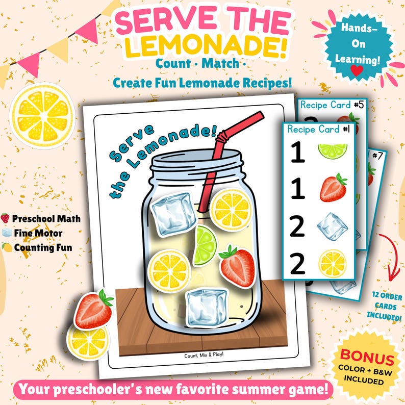 Lemonade Pretend Play Math Game Printable/ Preschool Counting Activity ...